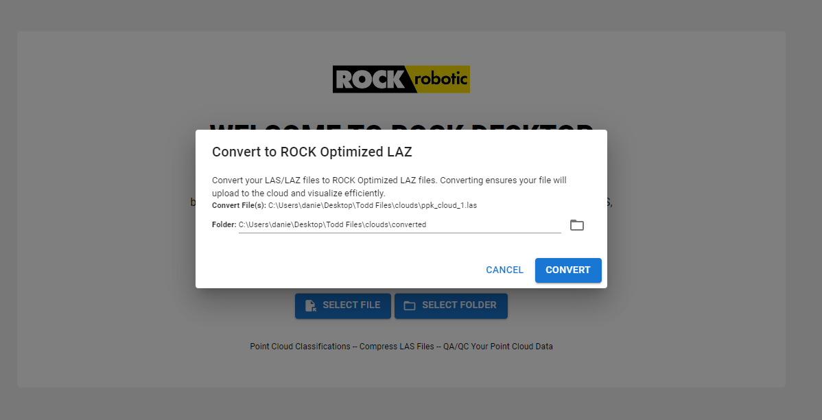 How to use ROCK Desktop for Converting and Uploading Point Clouds