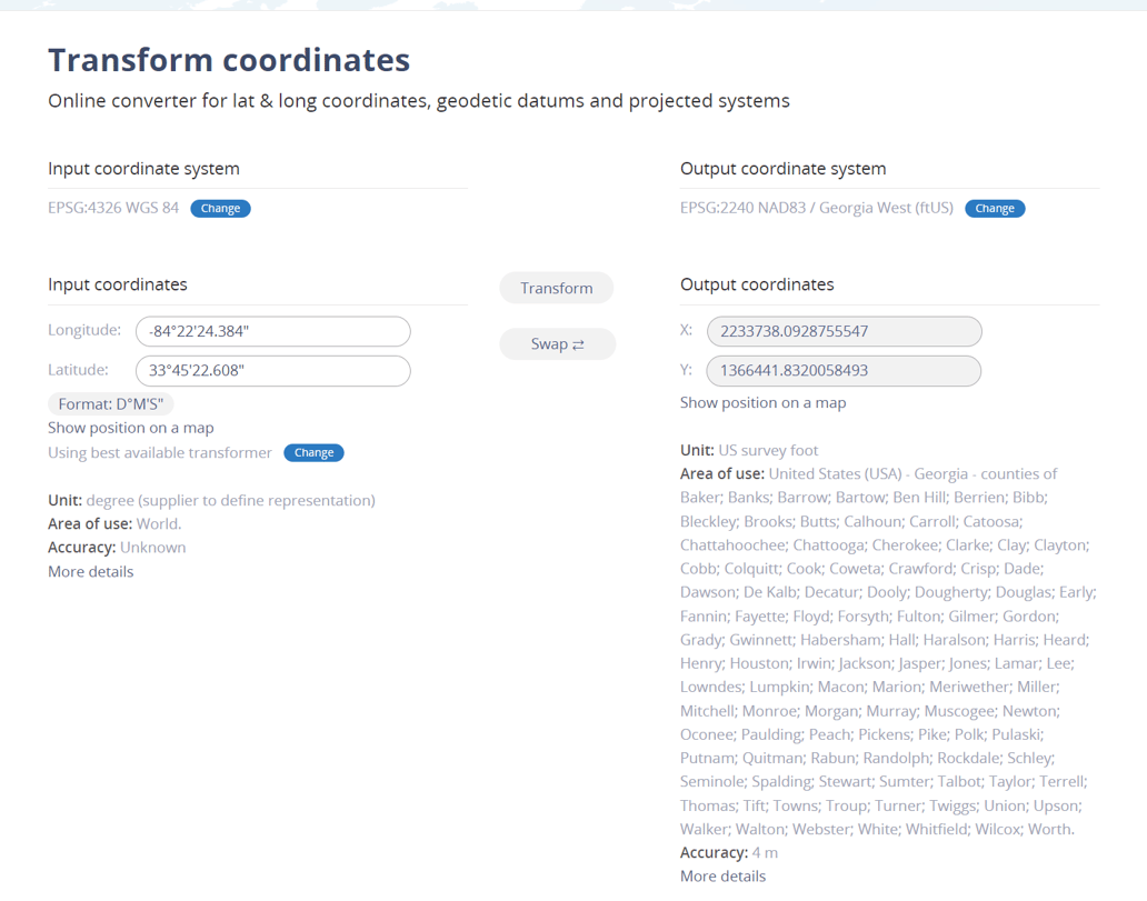 How to transform values from one coordinate system to another